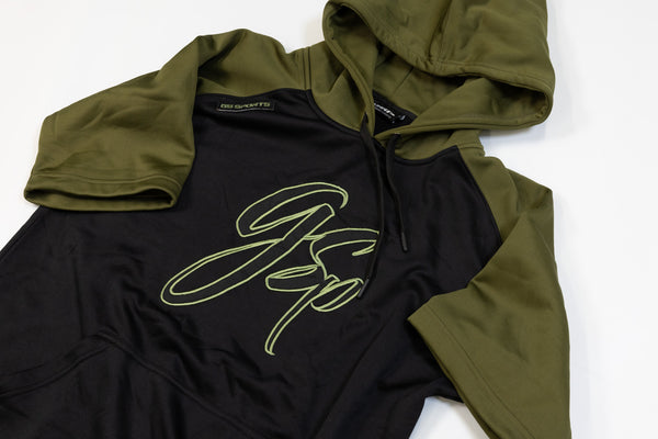 GSP Script Short Sleeve Fleece Hoodie - Black / Olive – GS Sports